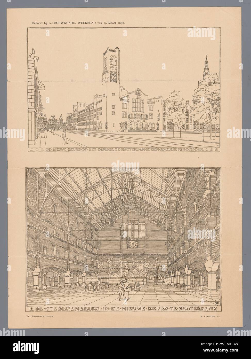View and interior of the Beurs van Berlage in Amsterdam, Anonymous ...