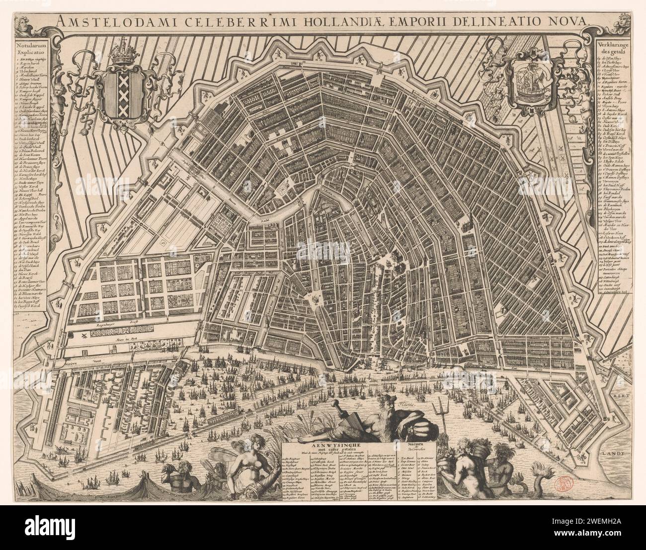 Map of Amsterdam, Anonymous, 1682 - c. 1704 print Map in a nutshell perspective. Along the top ...