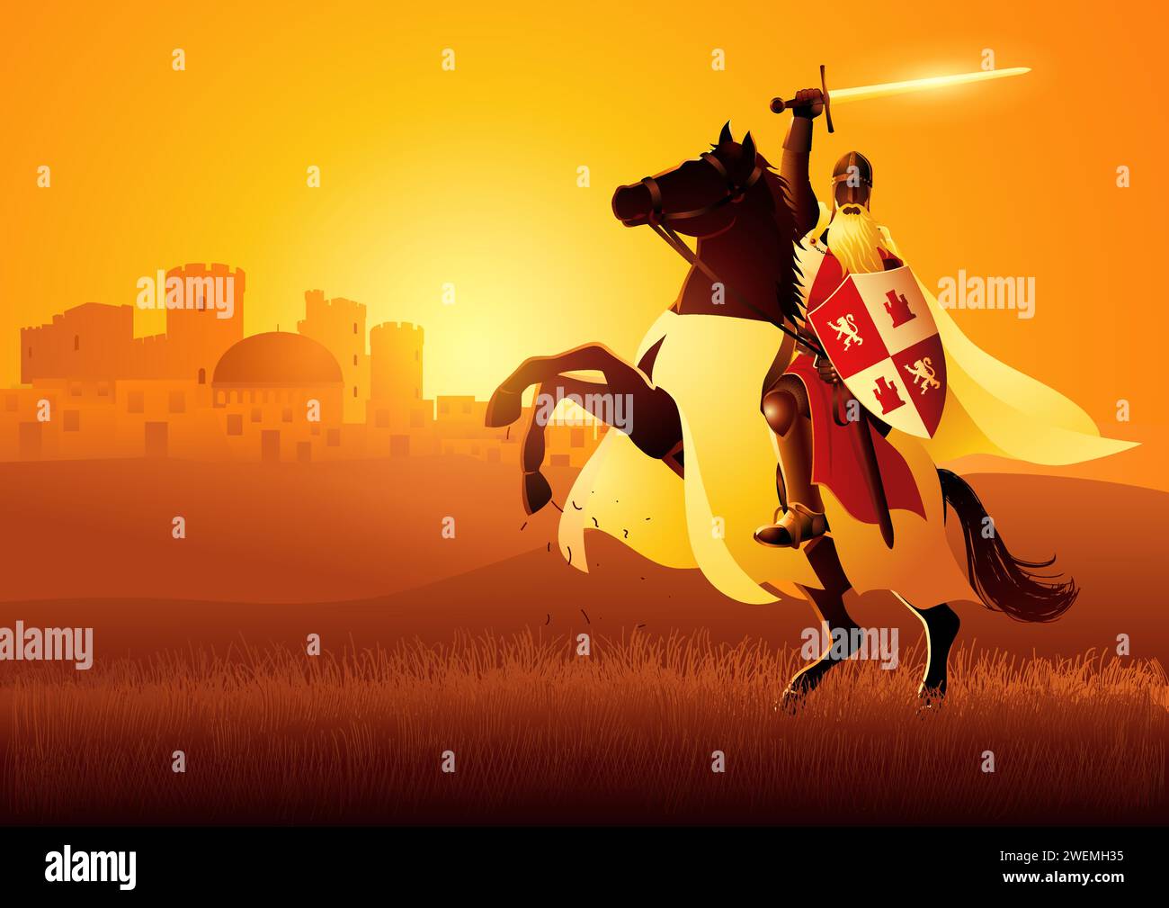 Vector illustration of Castilian knight, Rodrigo Diaz de Vivar or known ...