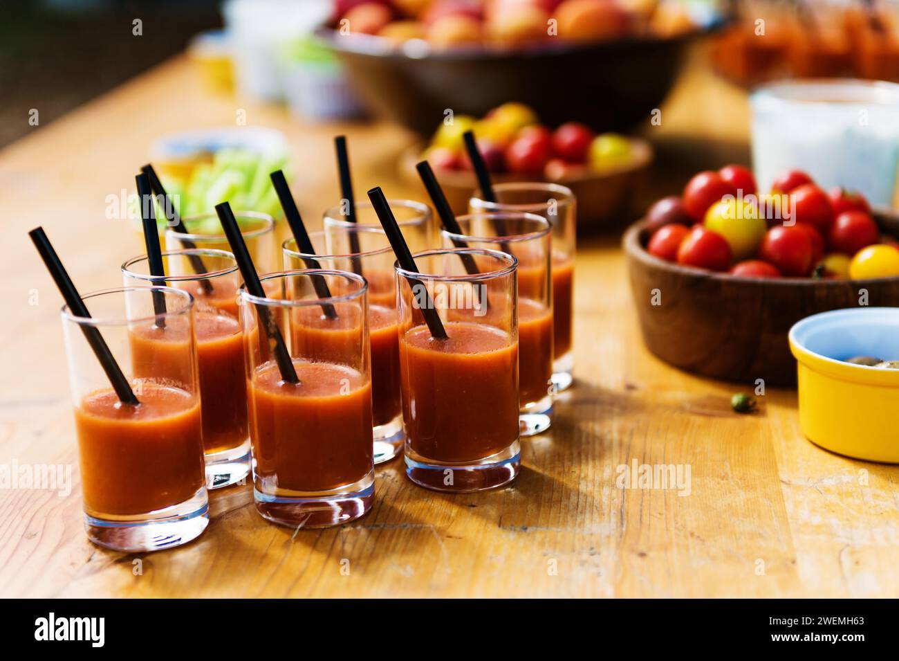 Authentic appetizers on rustic table, gazpacho, fresh hand picked ...