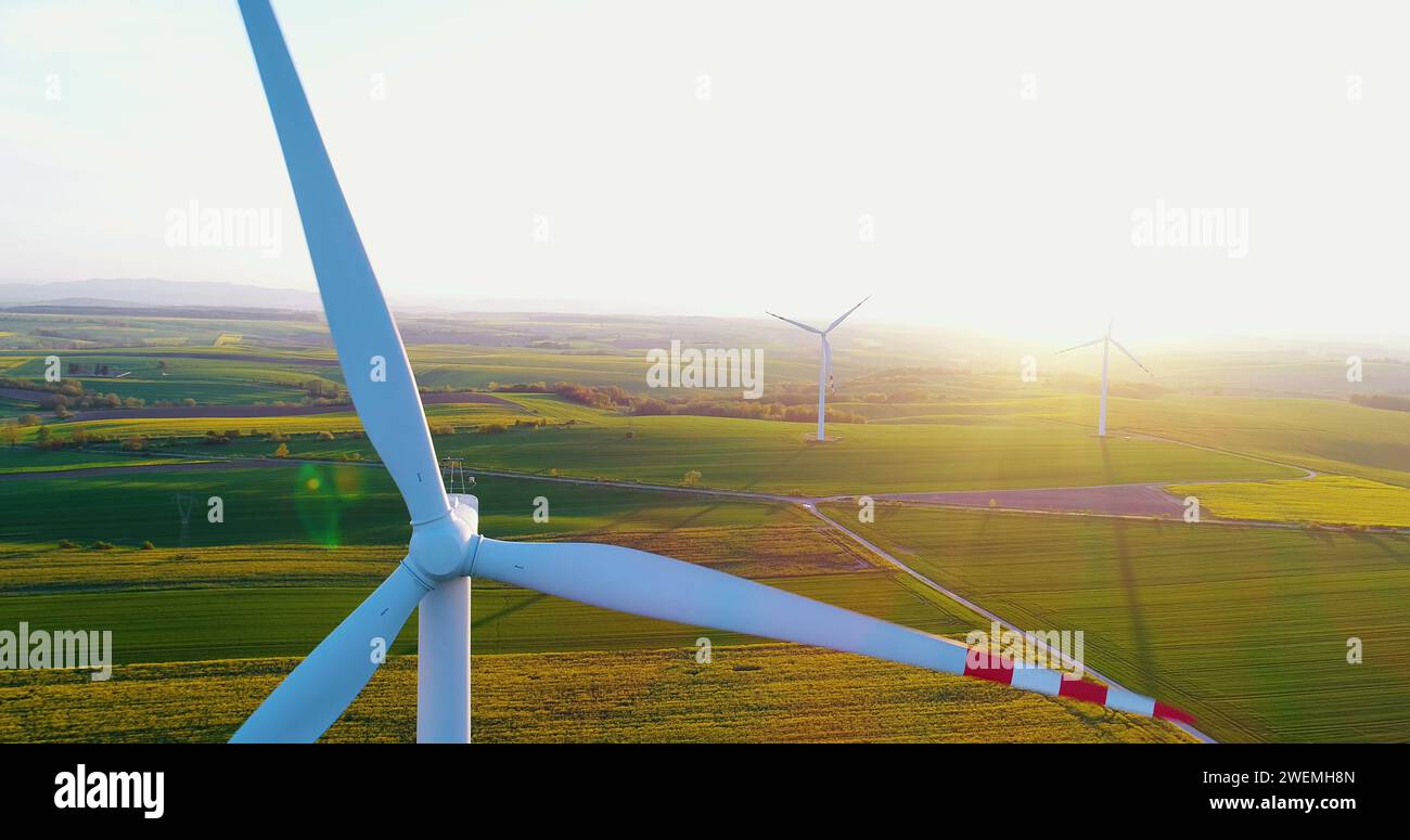 Aerial wiev of windmills farm. Close up of Windmill Stock Photo - Alamy