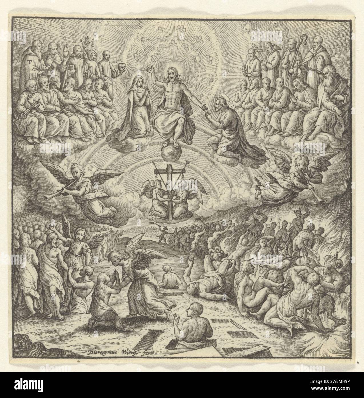 Last judgment, 1563 - Before 1619 print Christ sits on the rainbow as a ...