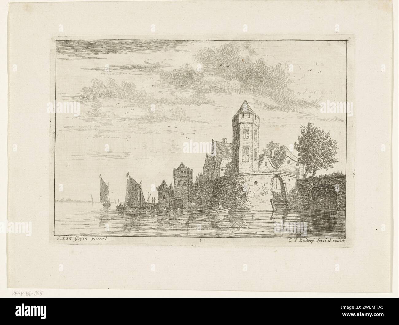 River face with castle on bank, Carel Frederik Bendorp (I), after Jan ...