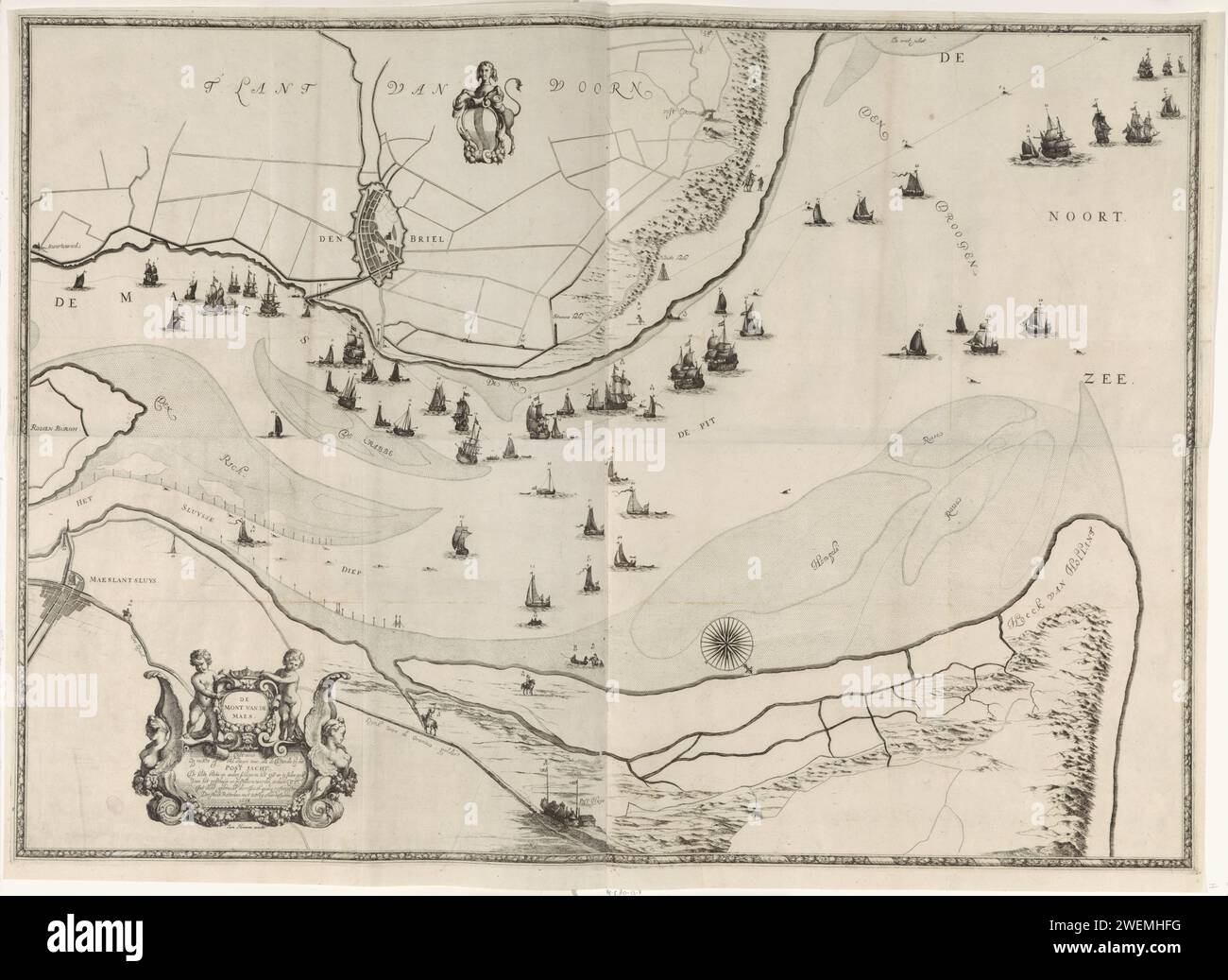 Map of the Maas mouth with postal routes, Joost van Geel, 1666 - 1698 ...