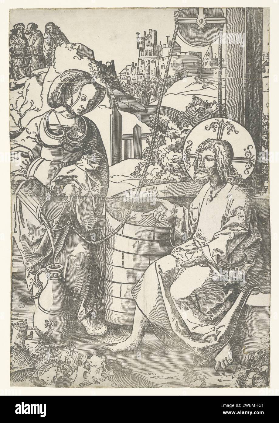 Christ and the Samaritan woman, Lucas van Leyden, c. 1520 print Christ ...