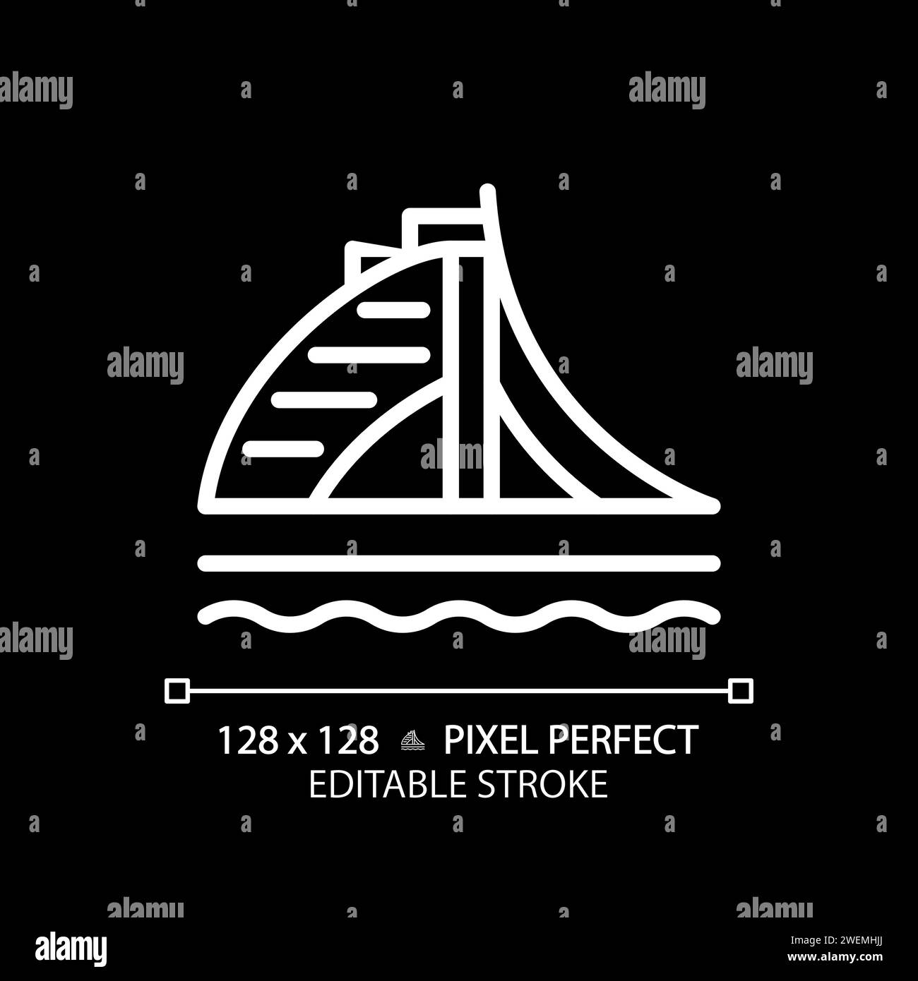 Arabic Worldwide Famous Beach Hotel White Linear Icon For Dark Theme arabic-worldwide-famous-beach-hotel-white-linear-icon-for-dark-theme