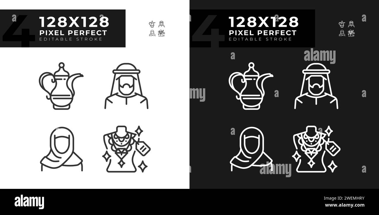 Unique arabic culture linear icons set for dark, light mode Stock ...