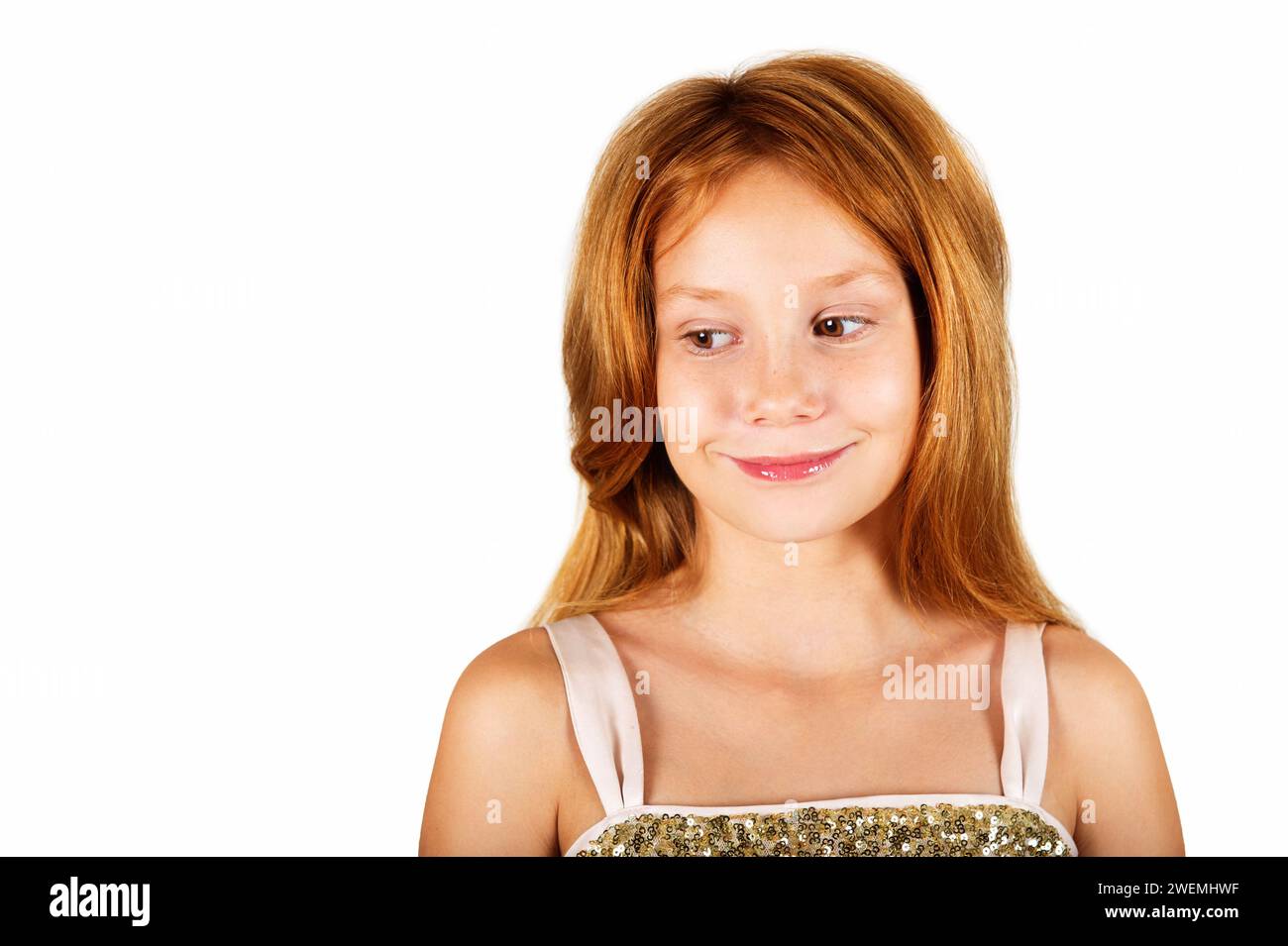Studio shot of adorable little redheaded 9 - 10 year old girl Stock ...