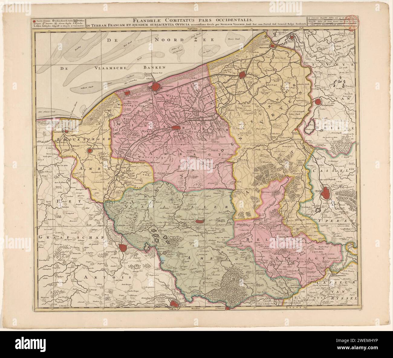 Map of the Western part of Flanders, Anonymous, 1720 - 1775 print Map ...