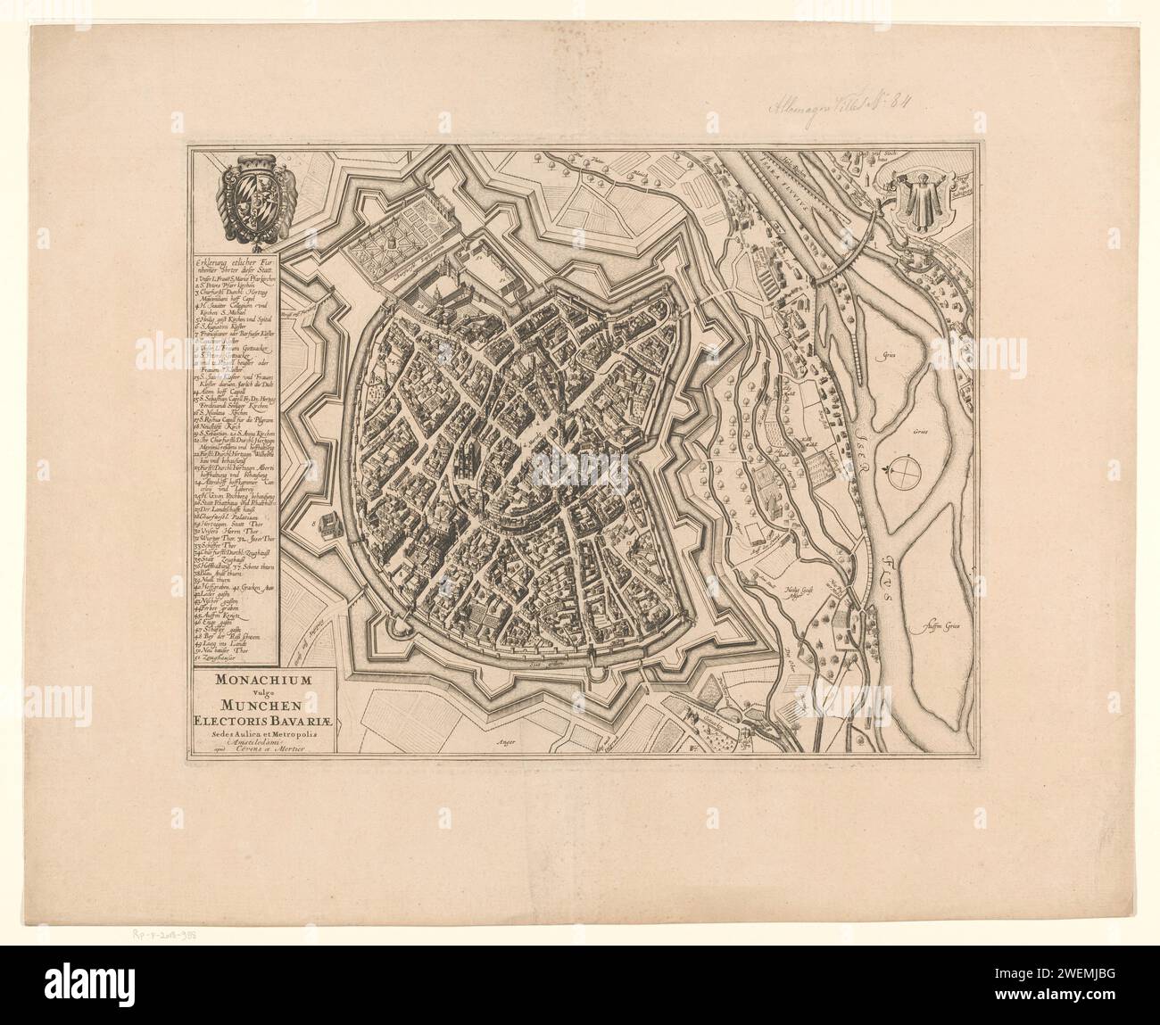 Map of Munich, Wencslaus Hollar, 1721 - 1774 print Map of Munich, with buildings in a nutshell ...