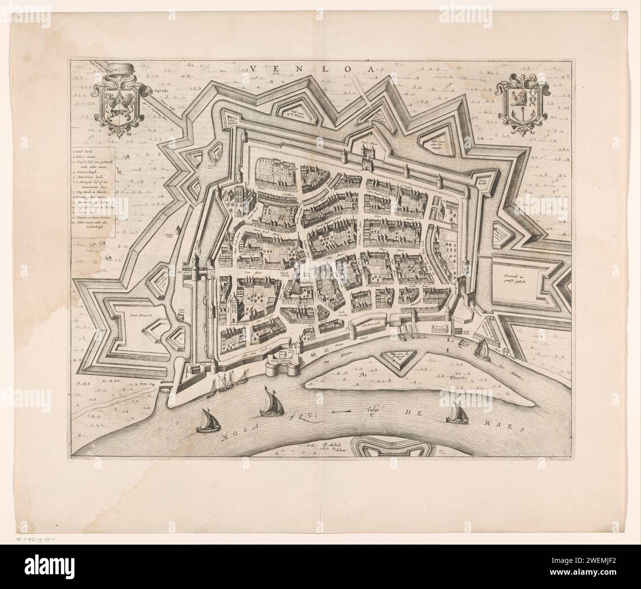 Map of Venlo, Anonymous, 1652 print Map of Venlo with buildings in a ...