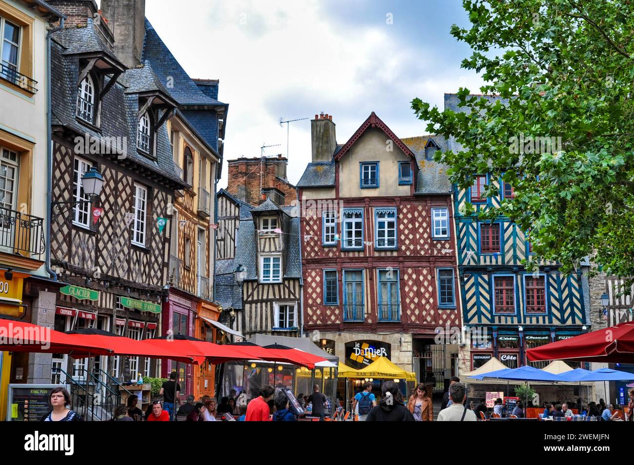 Colourful facade of buildings in Place Sainte Anne, historic quarter of ...