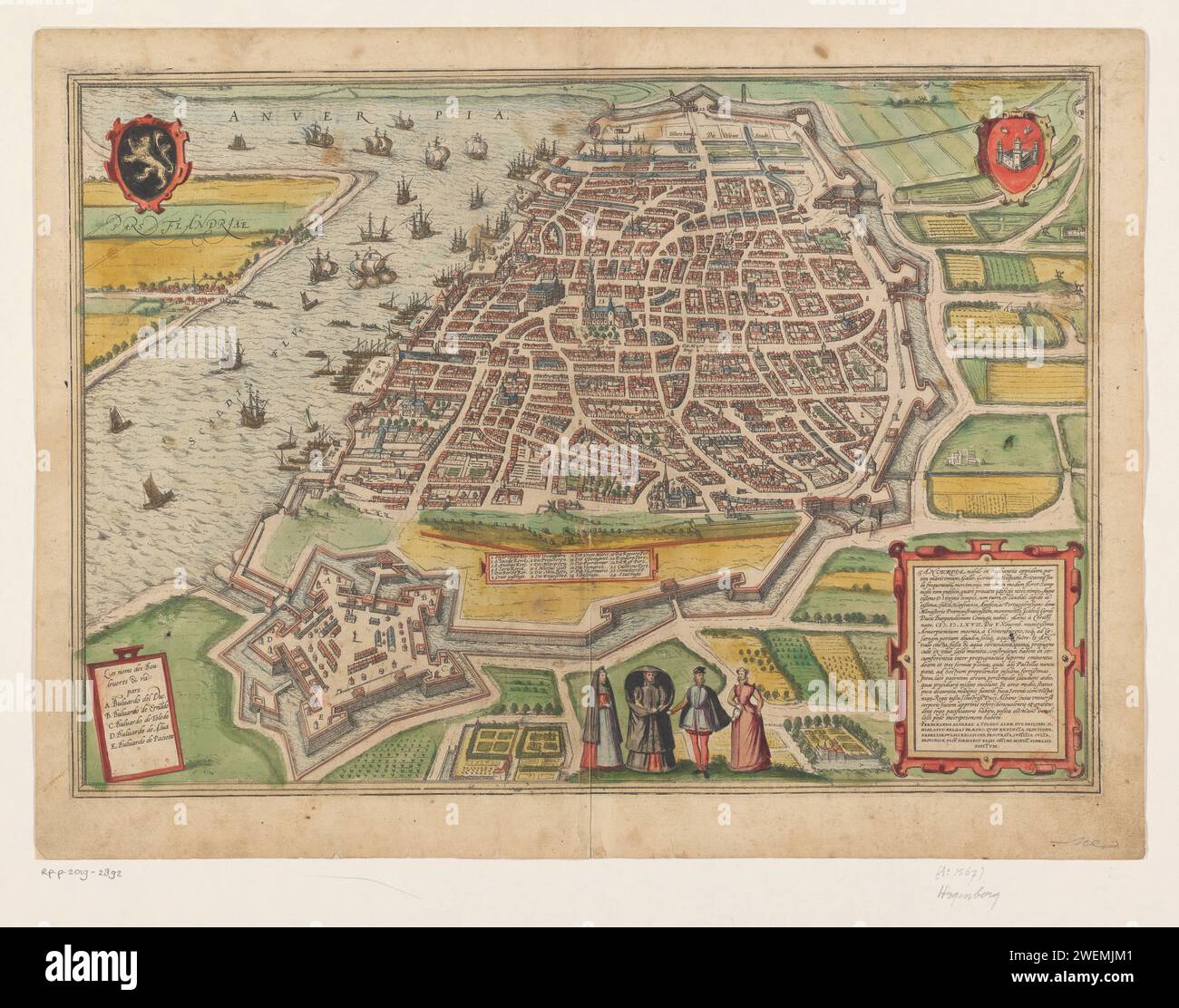 Map of Antwerp, Anonymous, 1574 print Map of Antwerp with German text ...