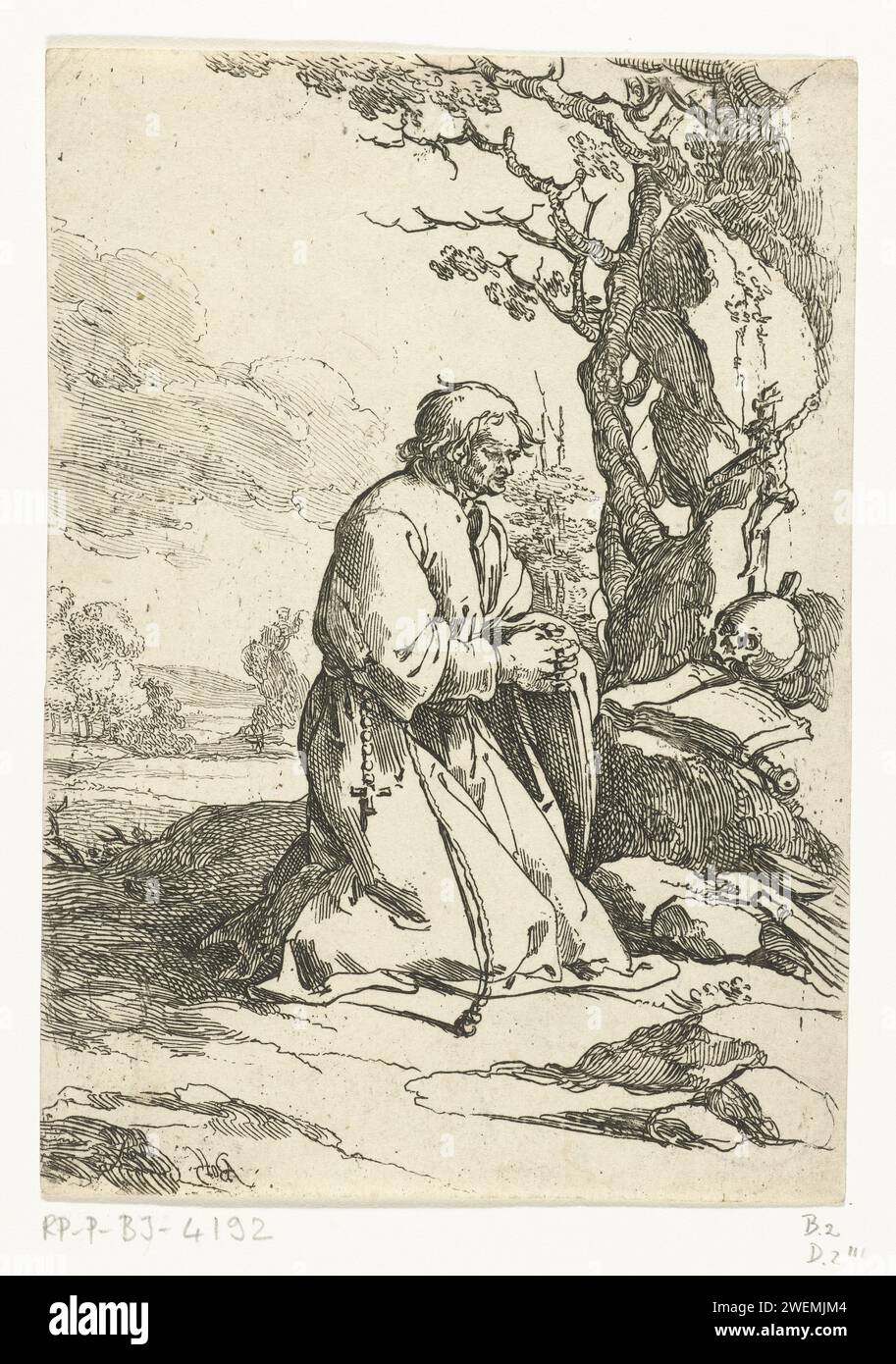 Kneeling hermit, Andries Both, c. 1622 - c. 1642 print A hermit prays ...