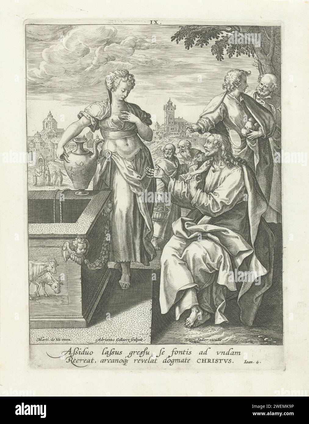 Conversation with the Samaritan woman, Adriaen Collaert, After Maerten de Vos, 1583 - 1588 print ...