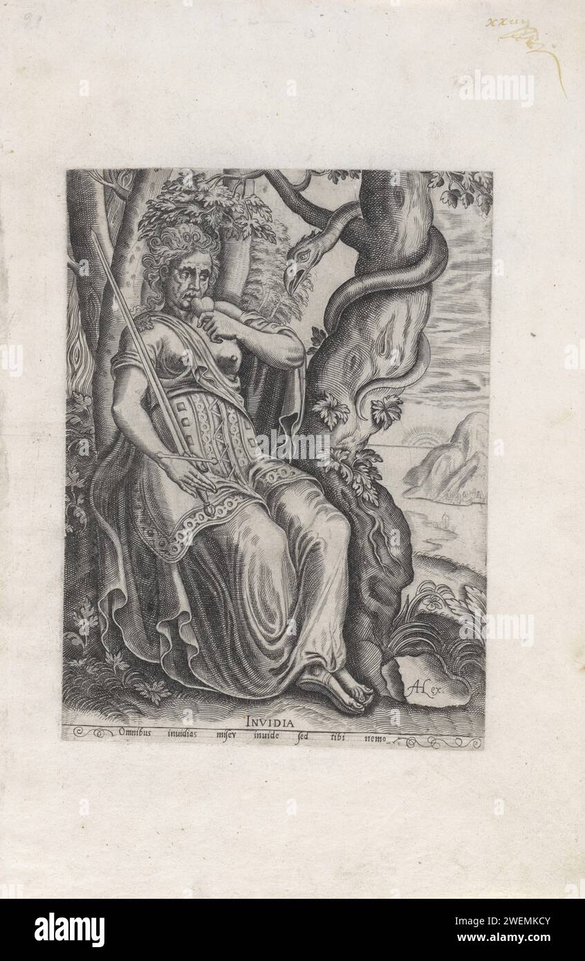 Enious, 1575 print Personification of envy in the form of a woman in a ...