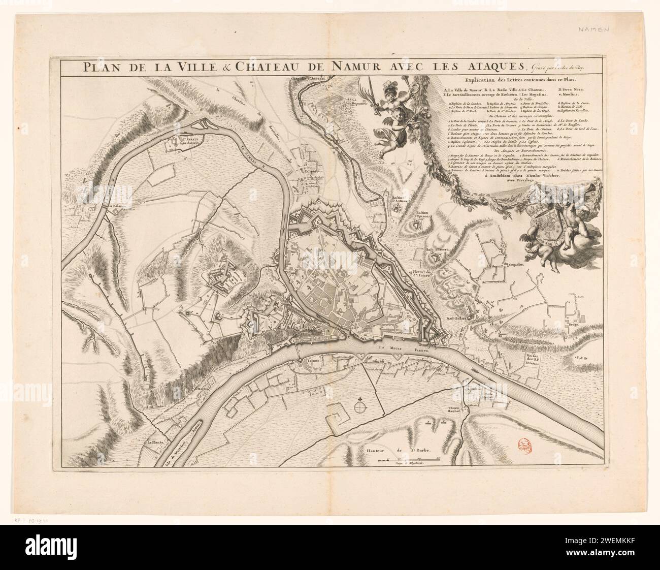 Map of the city names with the castle, besieged by the French army ...