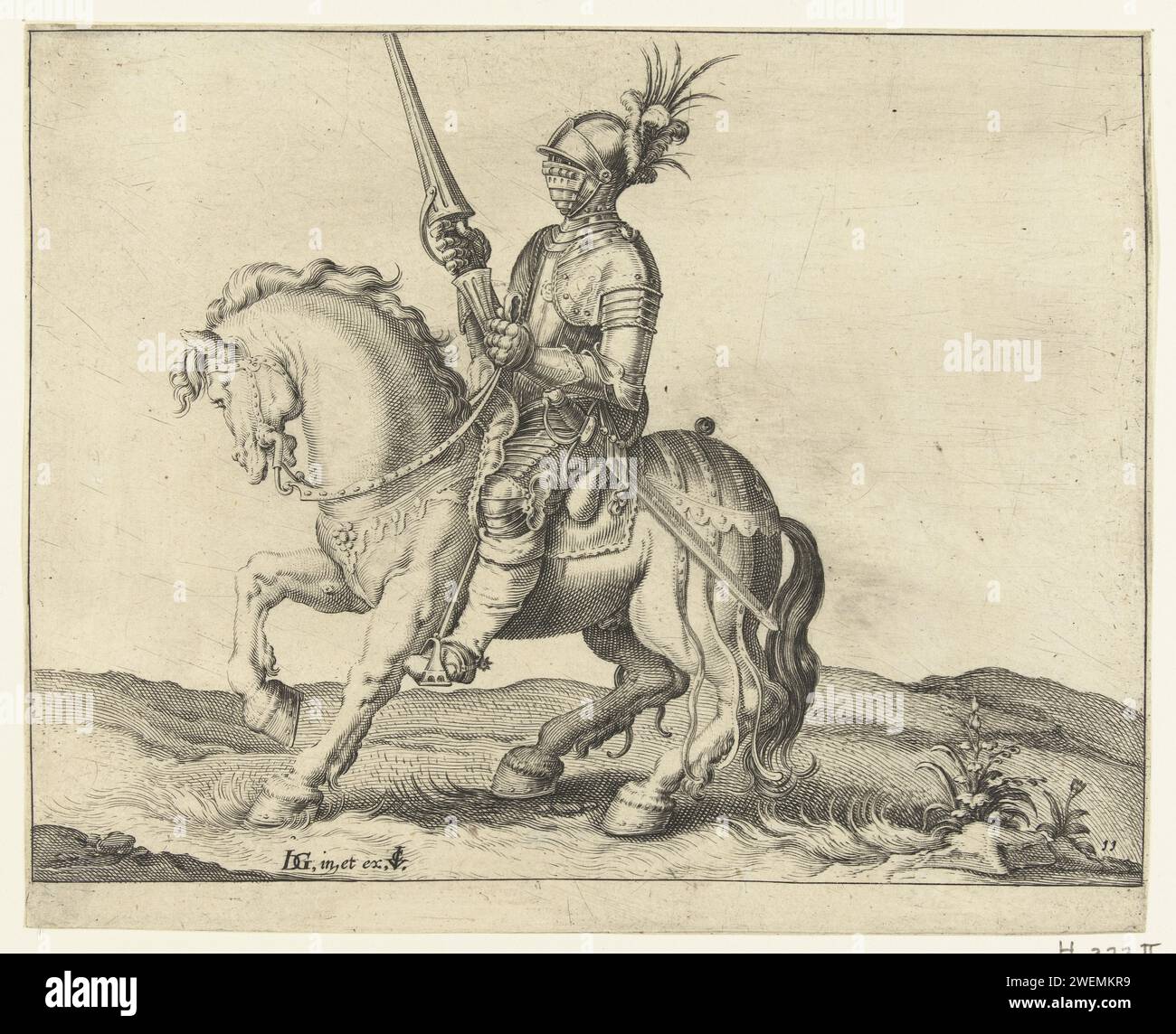 Spear rider with closed visor, 1640 print A harnessed man on horseback ...