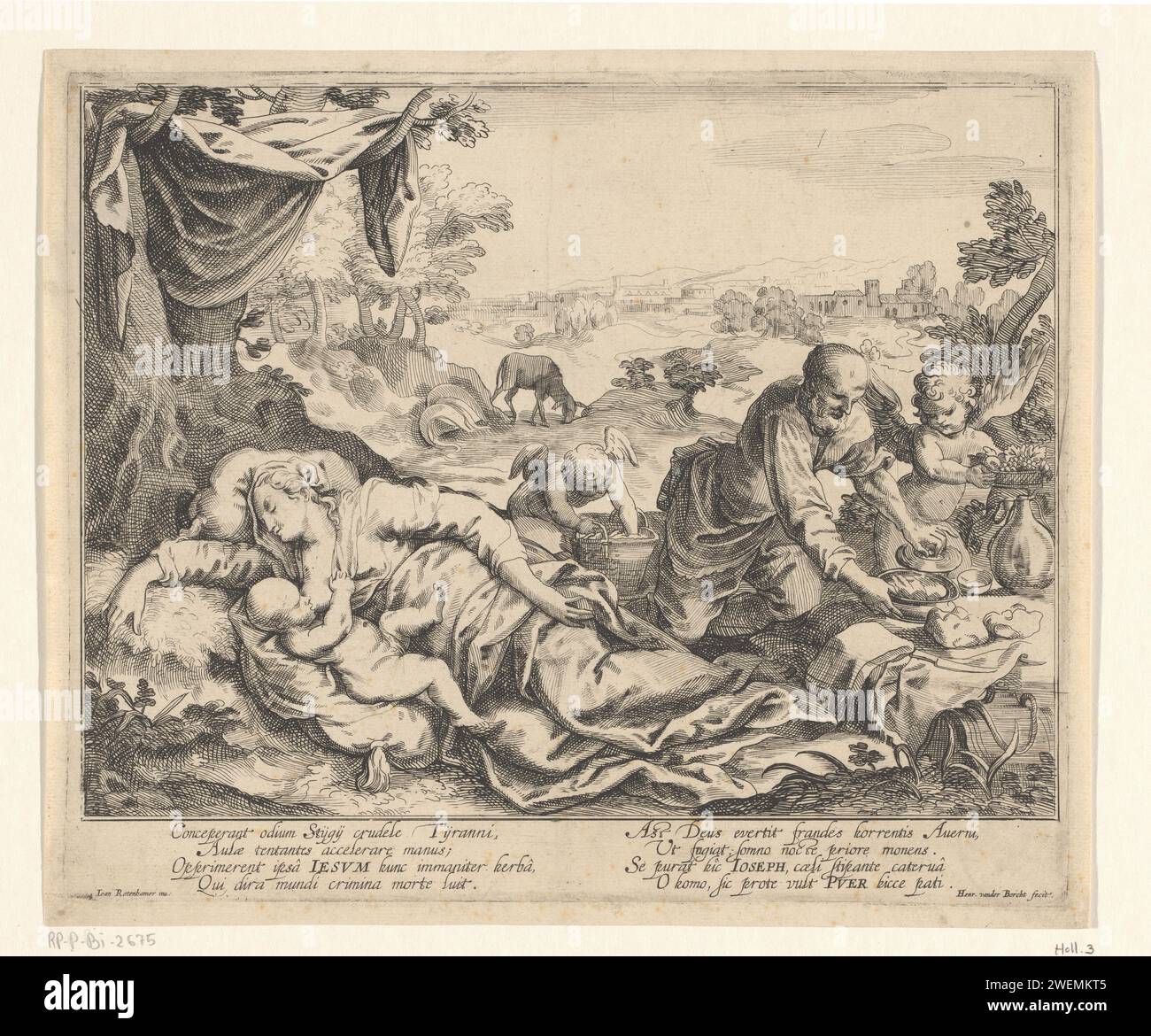 Rest on the Flight into Egypt, Hendrik van der Borcht (II), after Hans Rottenhammer (I), 1593 ...
