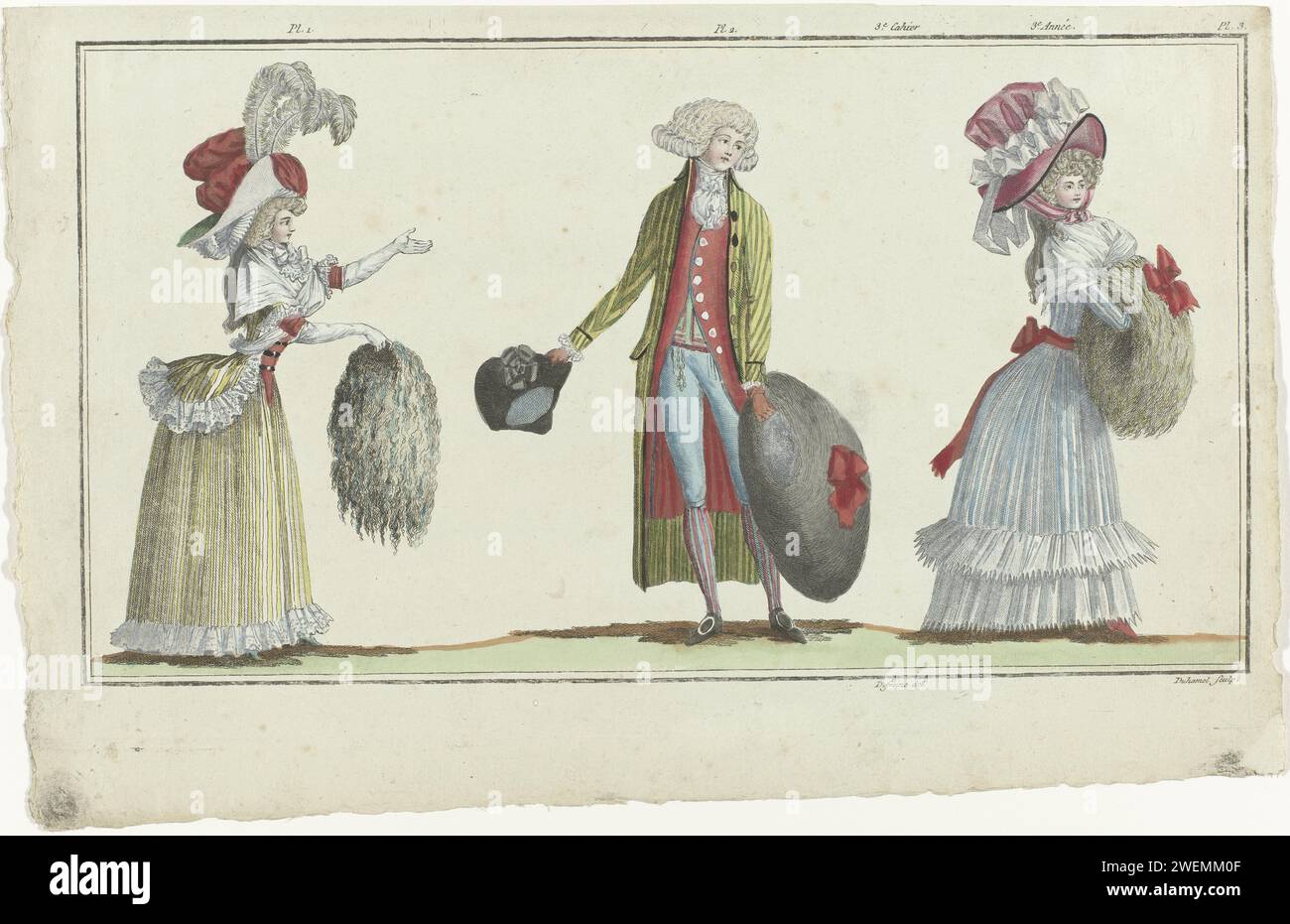 The First Fashion Magazine, 1787 From left to right. Woman in a jacket ...