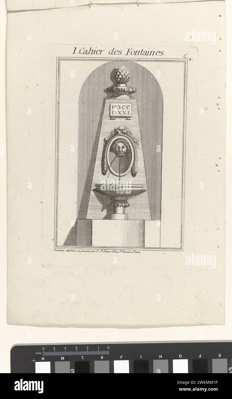 Fontein with head -awarded by Laurierkrans, 1781 print Design for a ...