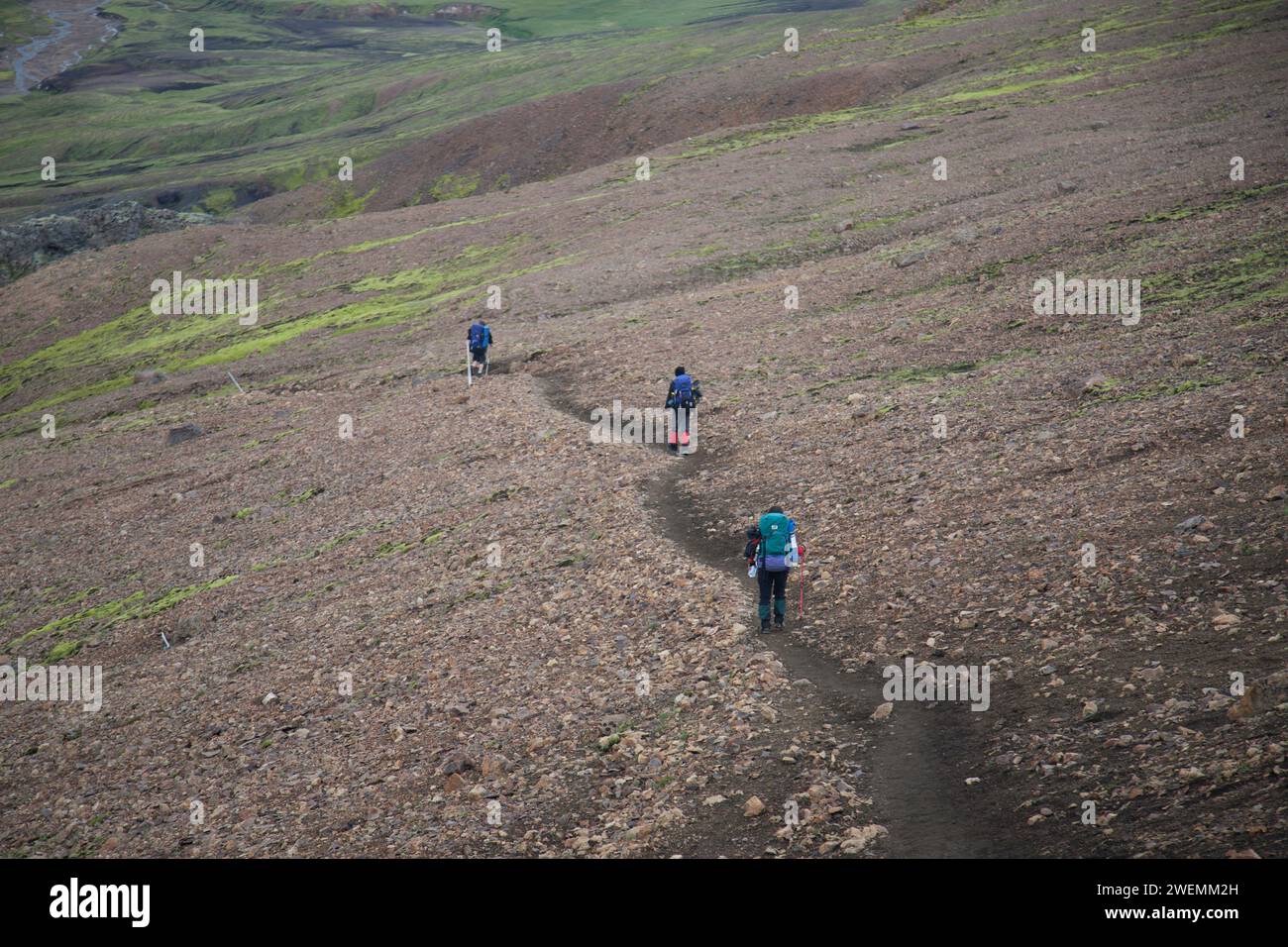 Iceland, the long path down from Mt Hrafntinnusker towards Posmork ...
