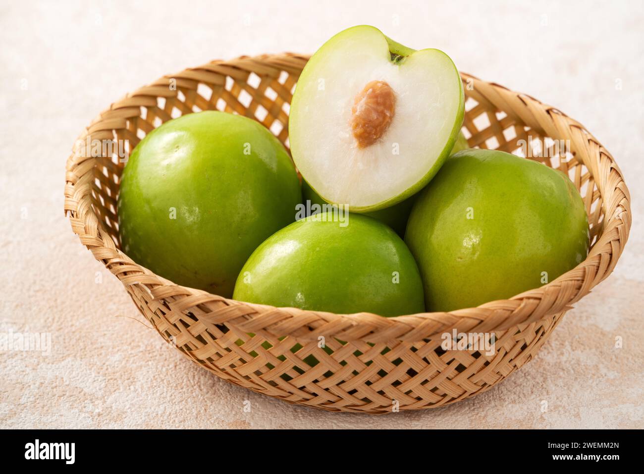 Fresh juicy delicious Taiwanese Milk Indian Jujube fruit in a basket on ...