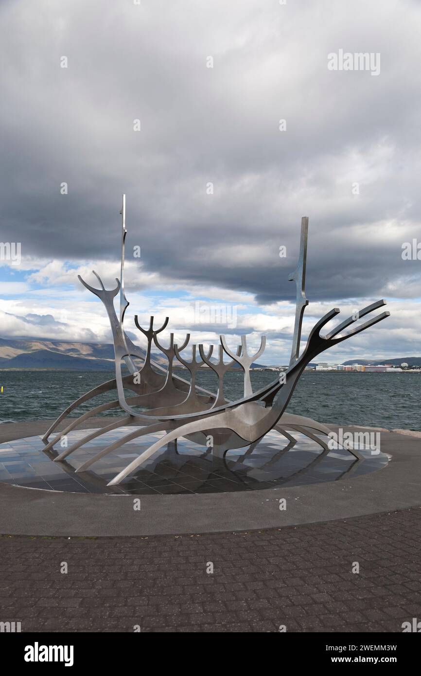 Iceland, Reykjavik, Solfar Suncraft (Sun voyager), a modern stainless ...