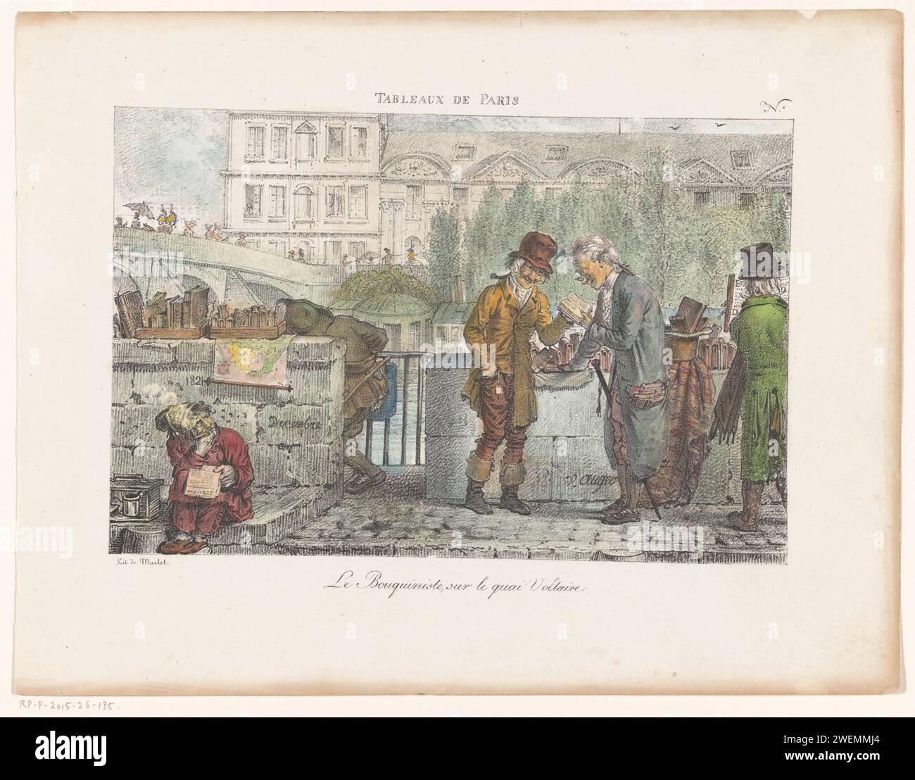 Bookseller on the Quai Voltaire in Paris, 1821 print A bookseller, his ...