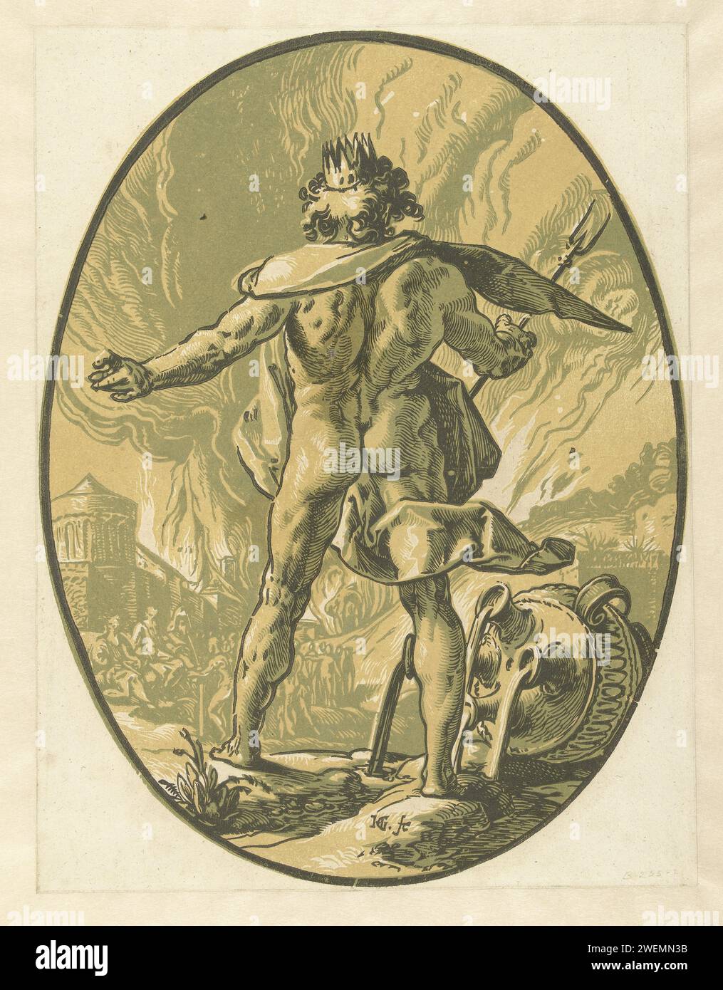Pluto, 1588 - 1590 print The god Pluto, standing, seen on the back, a ...