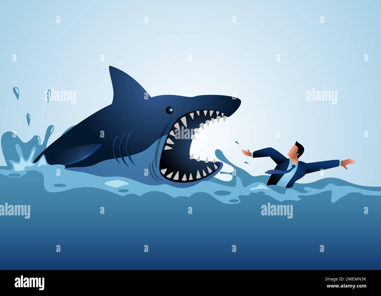 Business concept illustration of a businessman swimming panic avoiding ...