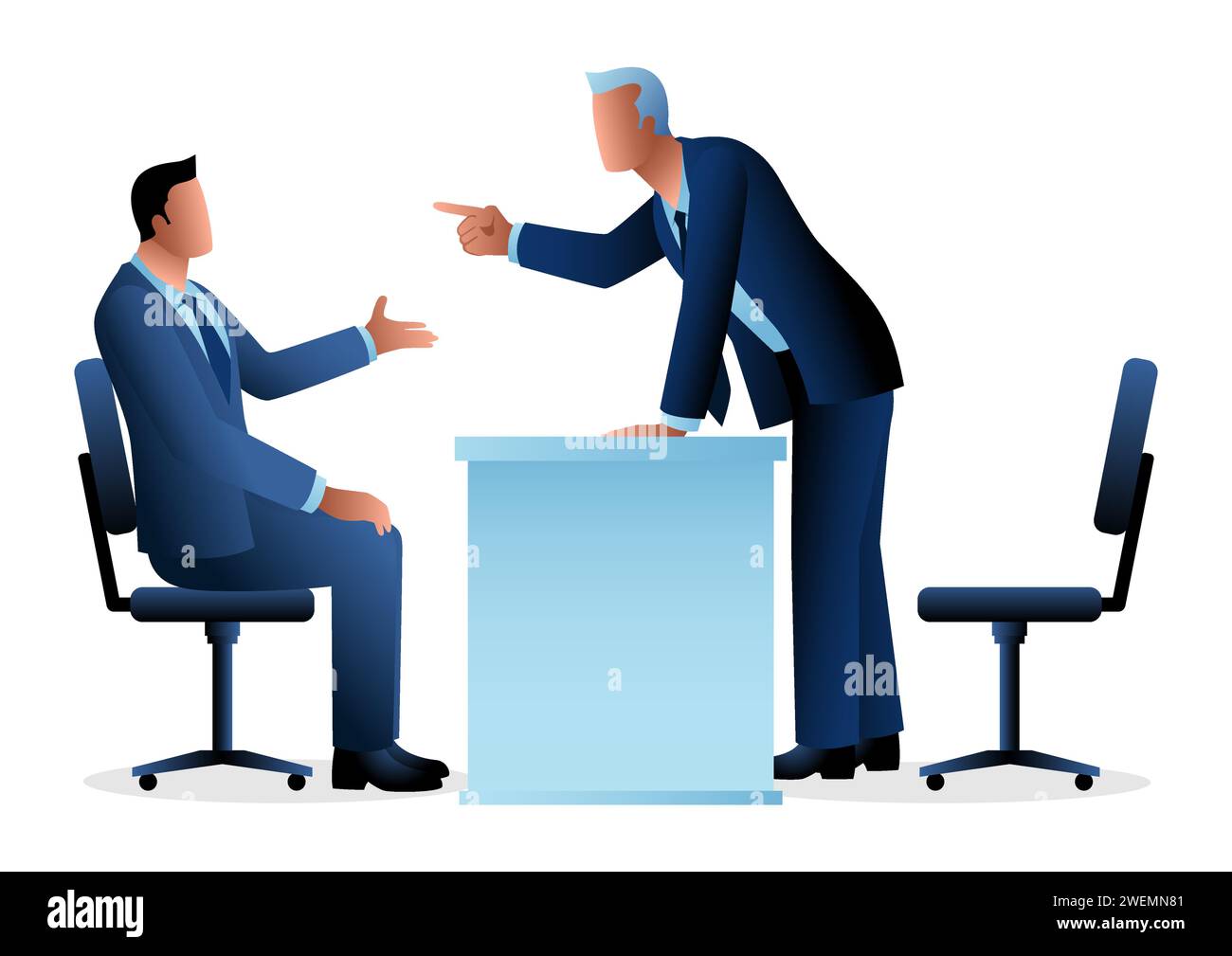 Business vector illustration of a boss pointing his finger to his ... Business vector illustration of a boss pointing his finger to his ...