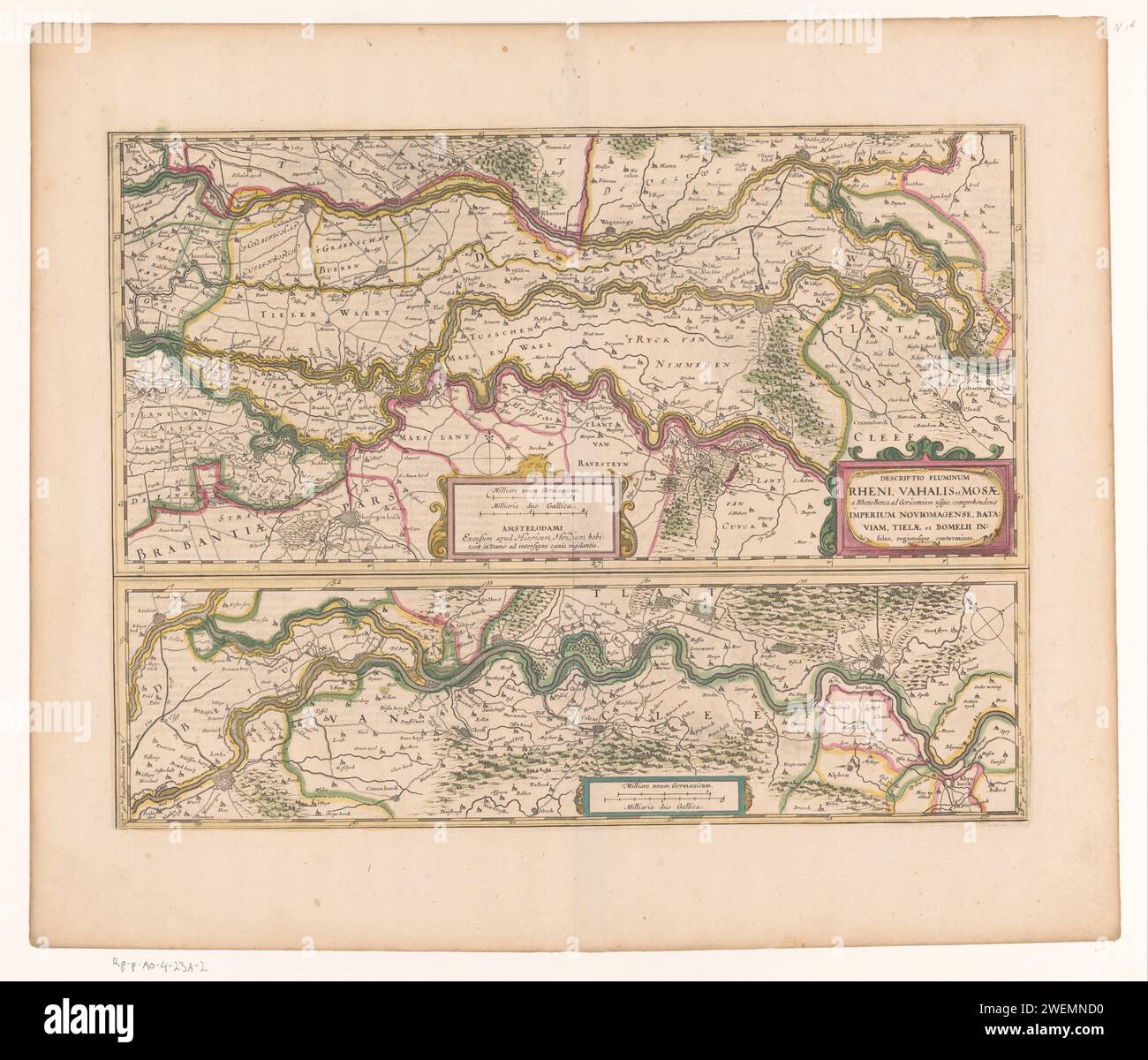 Map of a part of the course of the Rhine, De Waal and the Maas ...