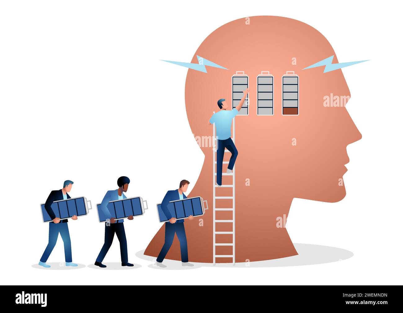 Illustration of men changing batteries in human brain Stock Vector ...