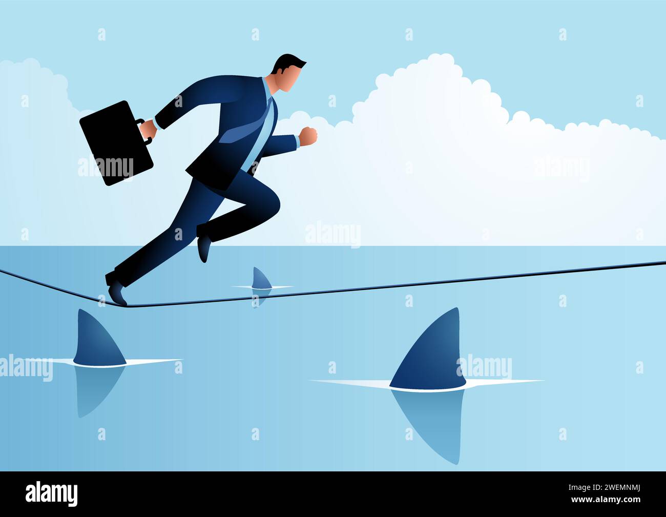 Business concept illustration of a businessman running on rope with ...