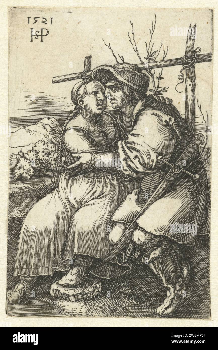 Farmers love couple, Hans Sebald Beham, 1521 print paper engraving ...
