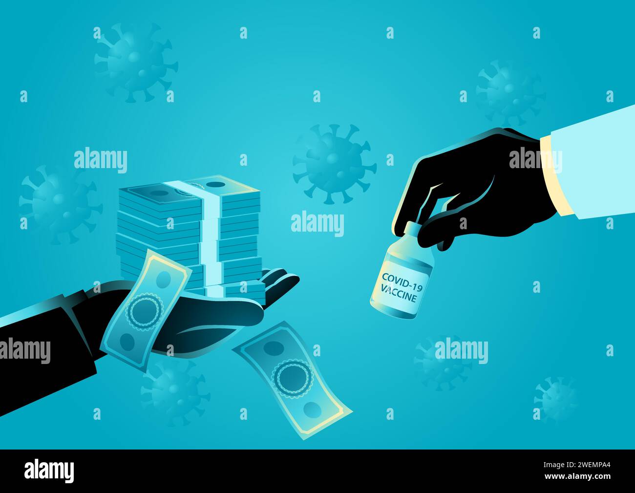 Man holding pile of money to buy or financing vaccine production ...