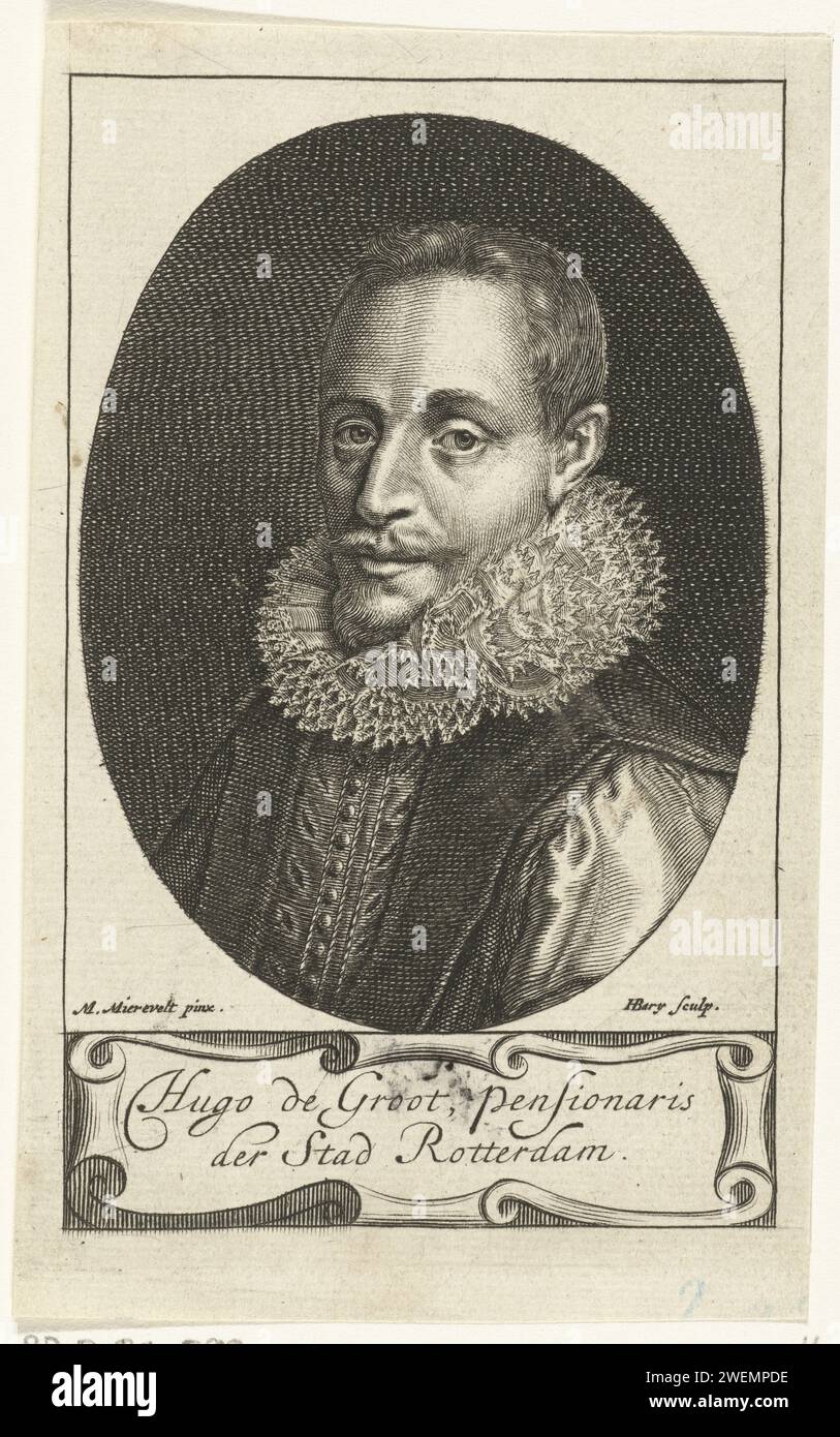 Portrait of Hugo de Groot, Hendrik Bary, after Michiel Jansz van ...