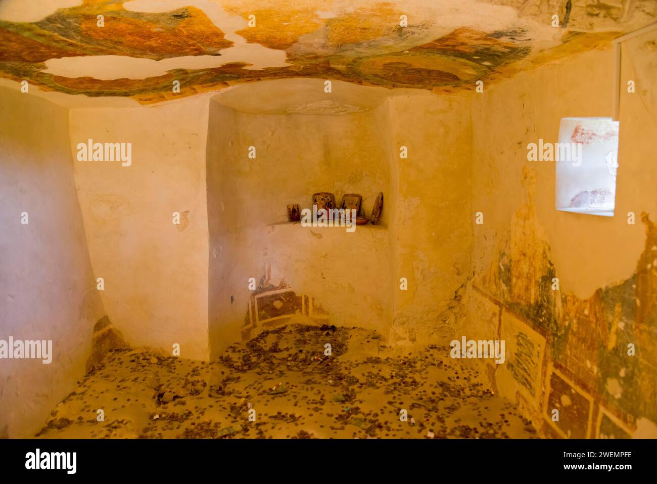An abandoned room with decaying frescoes, Aladja Monastery, Aladja ...