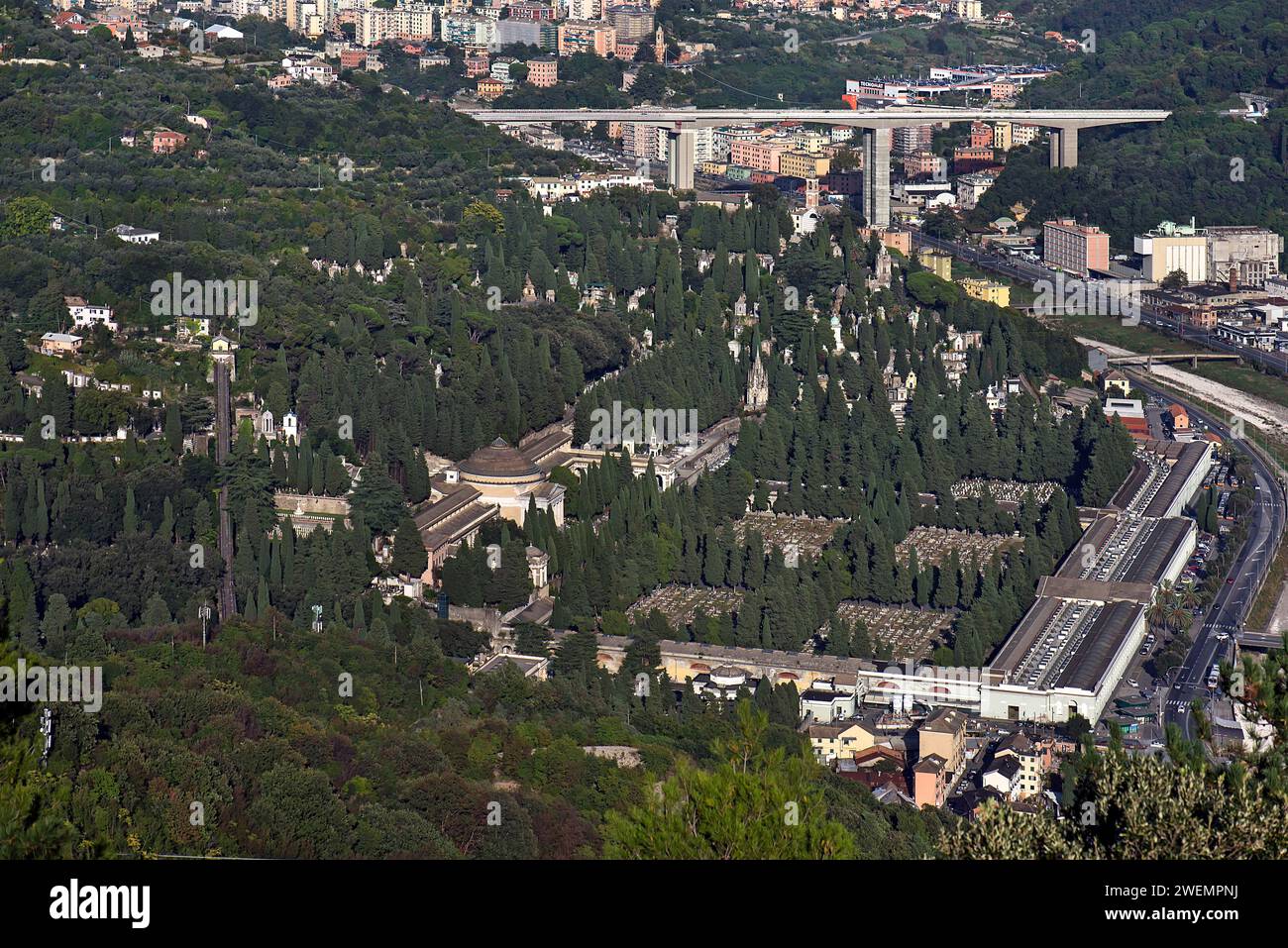 View from Granarolo to the Staglieno Monumental Cemetery, Italian ...