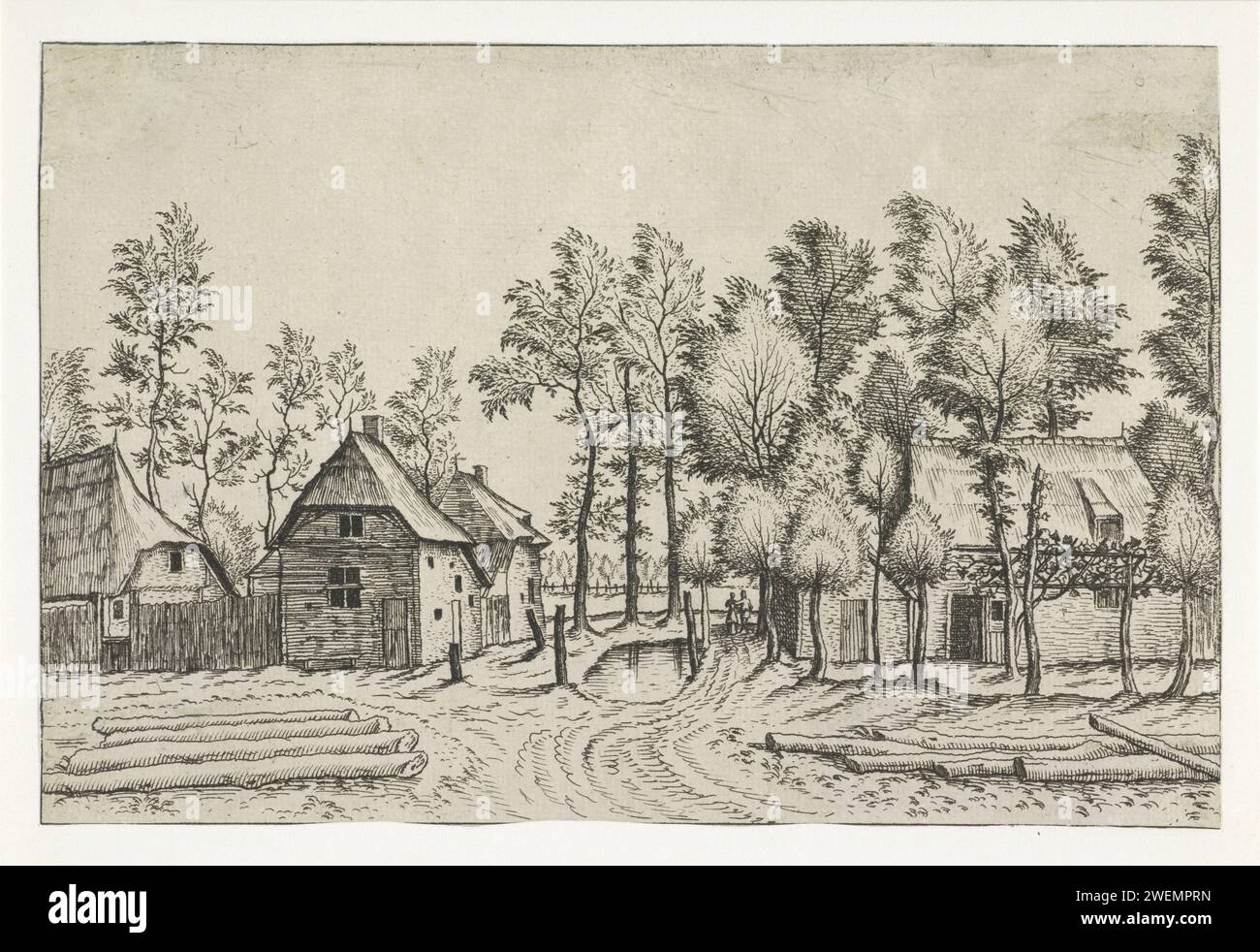 Dorpsstraat with tree trunks, Johannes or Lucas van Doetechum, after ...