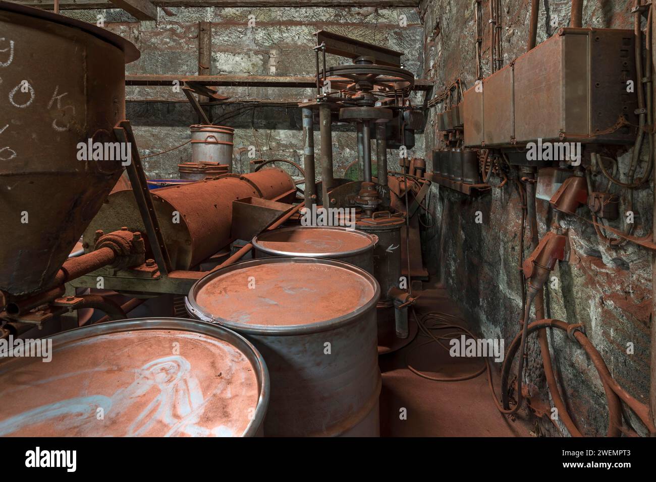 Bronze powder production room with filling bins in a metal powder mill ...
