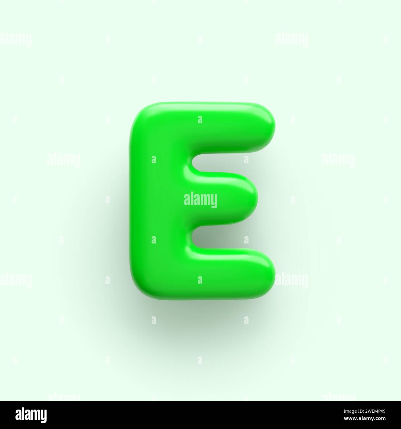 3D Green letter E with a glossy surface on a light background Stock ...
