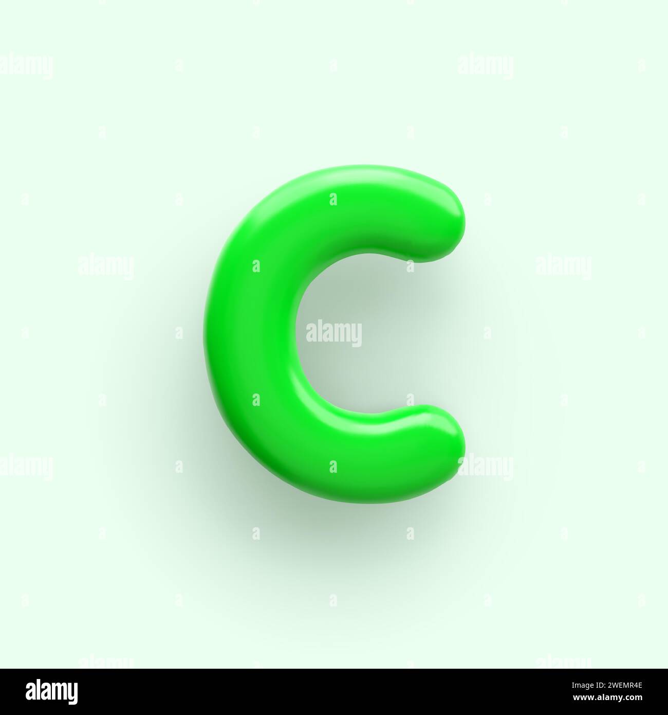3D Green letter C with a glossy surface on a light background Stock ...