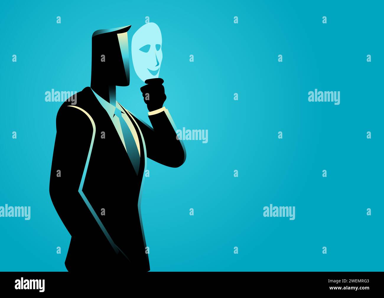 Business concept illustration of businessman wearing smiling face mask ...