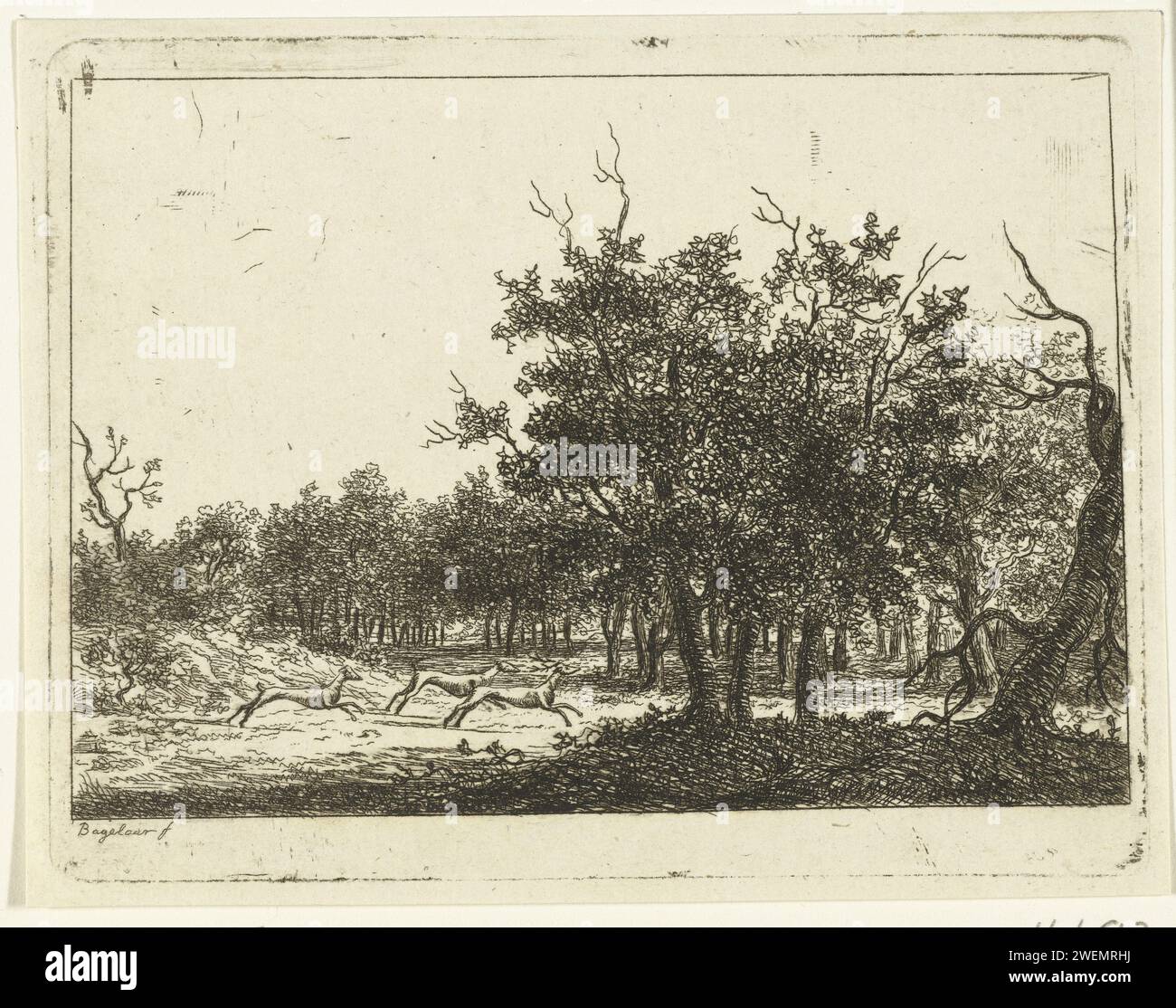 Landscape with three deer, Ernst Willem Jan Bagelaar, 1798 - 1837 print ...