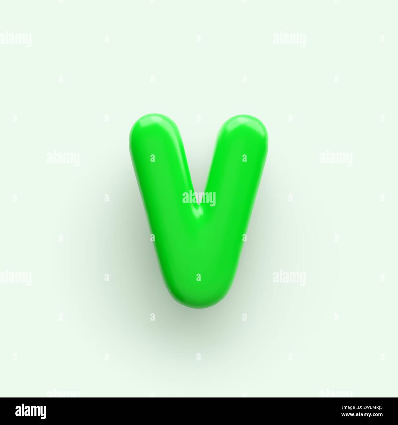 3D Green letter V with a glossy surface on a light background Stock ...