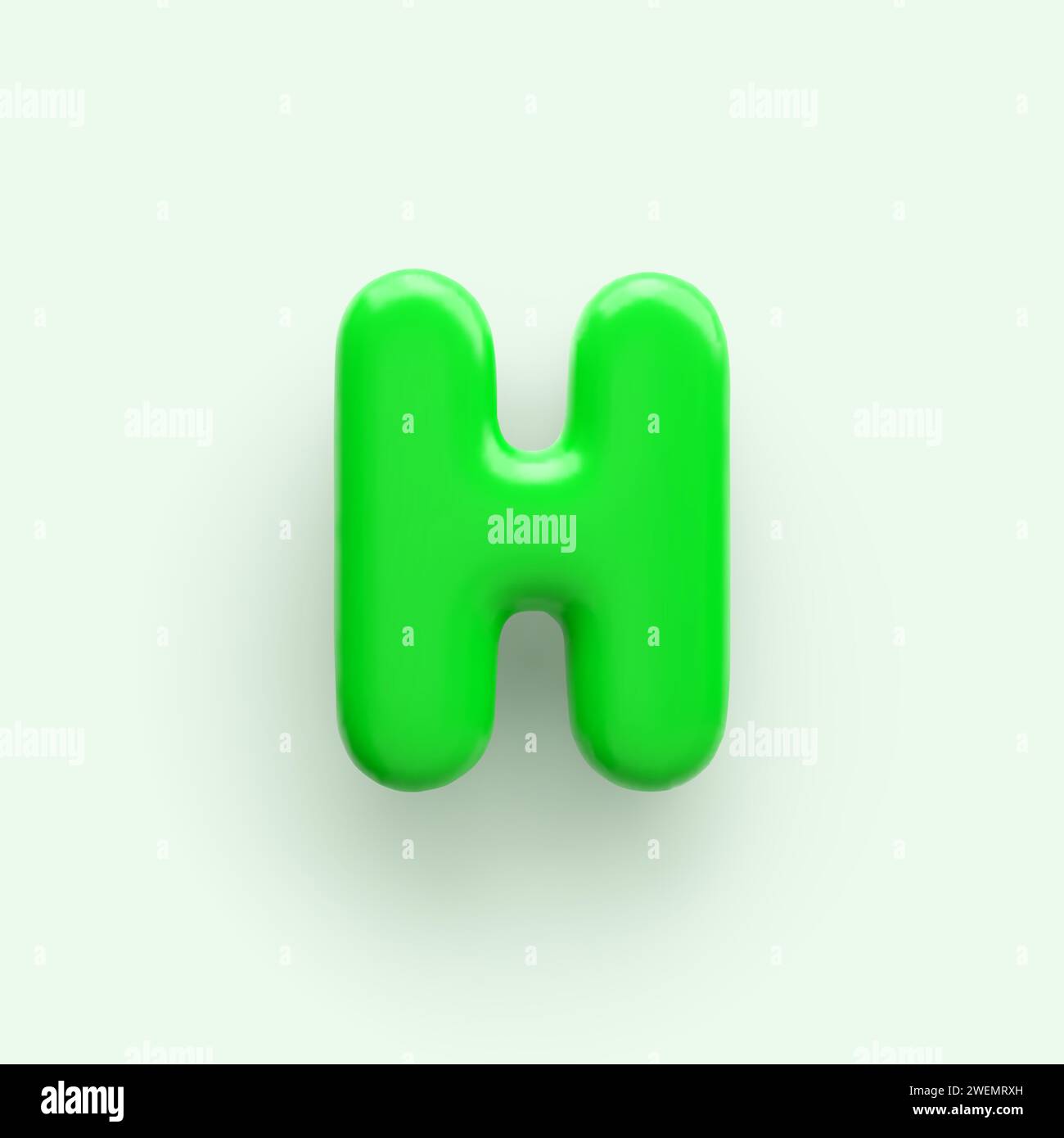 3D Green letter H with a glossy surface on a light background Stock ...