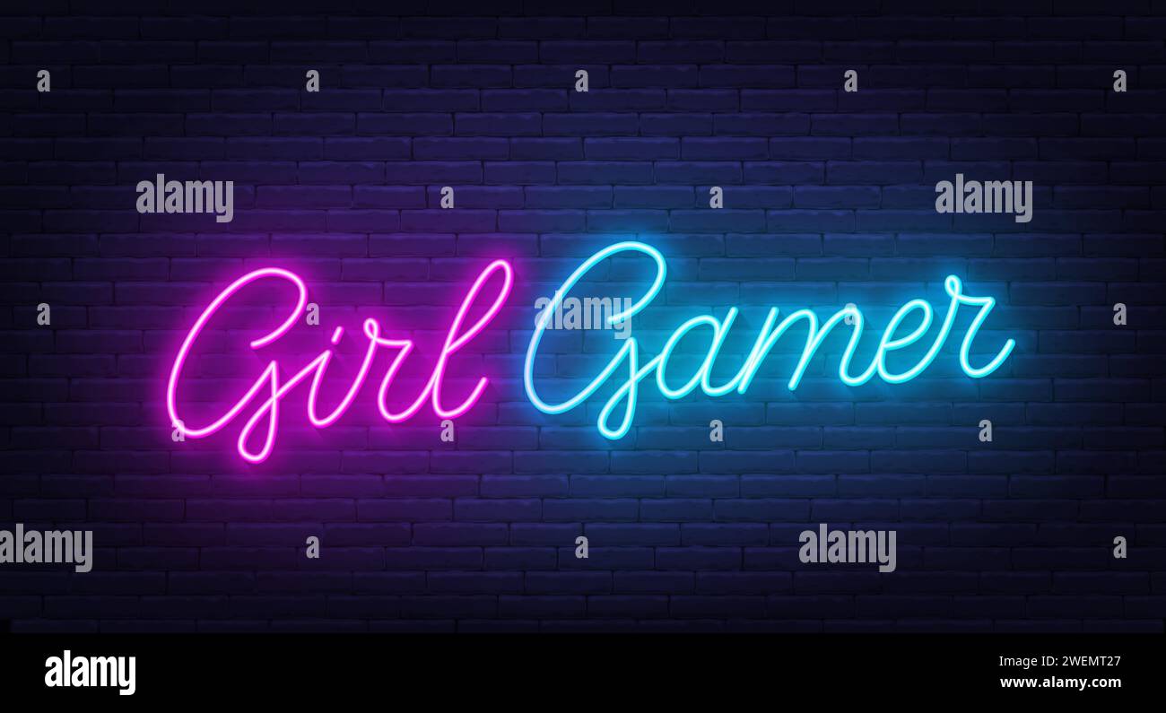 Girl Gamer neon script sign on brick wall background Stock Vector Image ...
