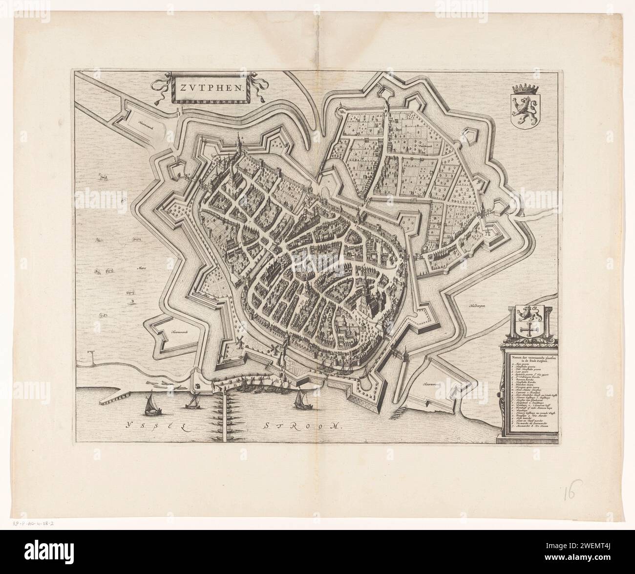 Map of Zutphen, Anonymous, 1652 print Map in a nutshell perspective. At ...